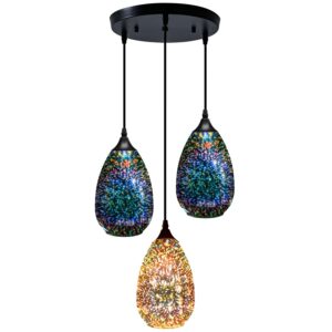 pendant lights for kitchen island, glass modern hanging ceiling light fixtures dining table bathroom bedroom sink bar, 3-light pendant kitchen lighting with colored shade 6 inch diam