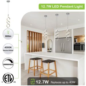 Pendant Light, Integrated LED Kitchen Lighting, 12.5W(40 Watt Equivalent), CRI 90+, with Chromed Finished, ETL Listed, Ceiling Pendant Light Fixture for Kitchen Island Restaurant Kitchen Sink, 3 Pack