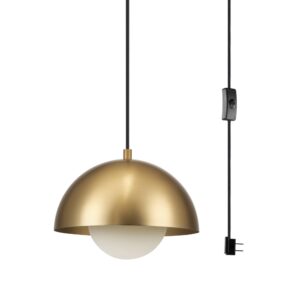 globe electric 65696 amelia 1-light plug-in pendant lighting, matte brass, frosted glass shade, bulb not included