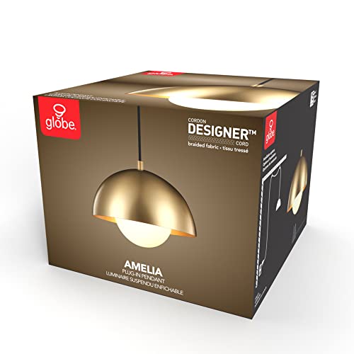 Globe Electric 65696 Amelia 1-Light Plug-in Pendant Lighting, Matte Brass, Frosted Glass Shade, Bulb Not Included