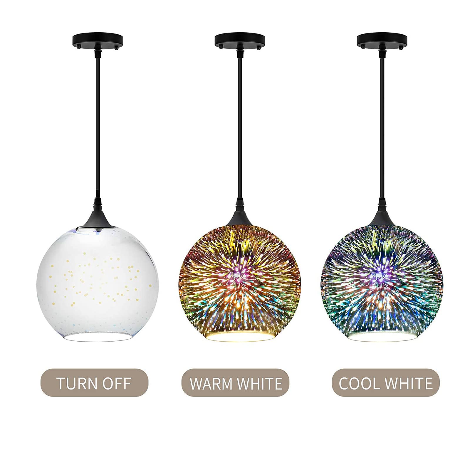 FRIDEKO HOME Industrial Modern 3D Colourfull Glass Pendant Light 7.9 inches Firework Globe Ball Style Hanging Lamp Creative Lighting Fixture for Island Kitchen Dining Room use E26 Bulb