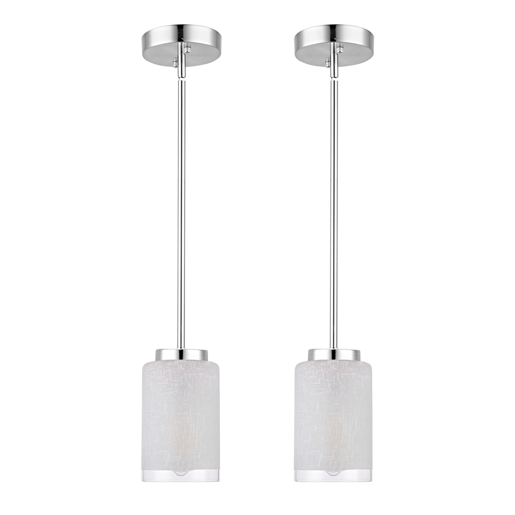 Youroke 2-Pack Pendant Light Fixtures, Indoor Brushed Nickel Kitchen Island Hanging Lights Adjustable Vintage Lamp, Mini Pendant Lights with Linen Glass Shade for Living Room Bedroom Hallway