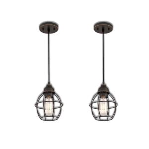 wisbeam dark bronze kitchen island pendant lighting fixture, cage hanging pendant lights with e26 medium base max. 60 watts, bulbs not included, 2-pack