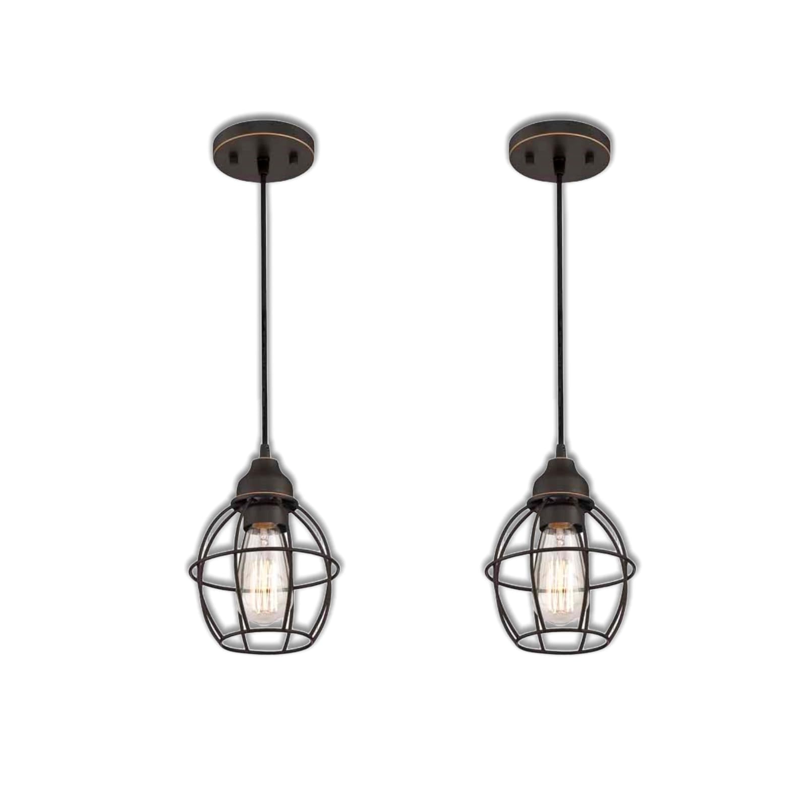 WISBEAM Dark Bronze Kitchen Island Pendant Lighting Fixture, Cage Hanging Pendant Lights with E26 Medium Base Max. 60 Watts, Bulbs not Included, 2-Pack