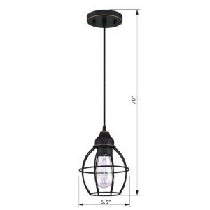 WISBEAM Dark Bronze Kitchen Island Pendant Lighting Fixture, Cage Hanging Pendant Lights with E26 Medium Base Max. 60 Watts, Bulbs not Included, 2-Pack