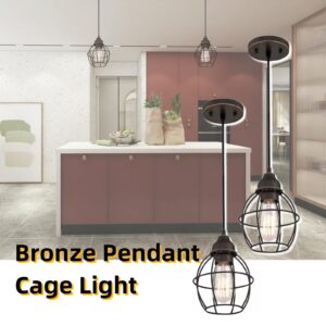 WISBEAM Dark Bronze Kitchen Island Pendant Lighting Fixture, Cage Hanging Pendant Lights with E26 Medium Base Max. 60 Watts, Bulbs not Included, 2-Pack