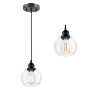 modern pendant light fixtures, industrial hanging ceiling lamp with seeded glass shade, vintage black pendant lighting for kitchen island living room hallway bedroom dining hall office sink farmhouse