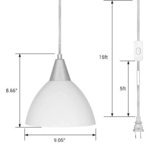 DEWENWILS Plug in Pendant Light, Hanging Light with 15Ft Clear Cord, On/Off Switch, Frosted Plastic White Shade, Hanging Ceiling Light for Living Room, Bedroom, Dining Hall, Pack of 2