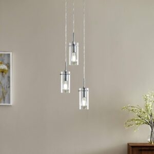 Linea di Liara Effimero 3-Light Cluster Pendant Lights Stairwell Lighting Small Chandelier Brushed Nickel Modern Chandelier Light Fixture Foyer Chandeliers Entryway High Ceiling Staircase Lights