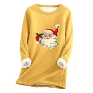 the deal womens cute christmas winter warm fuzzy pullover sweatshirt warm sherpa lined fleece thermal underwear loungewear christmas sweater shirts for women yellow 2x