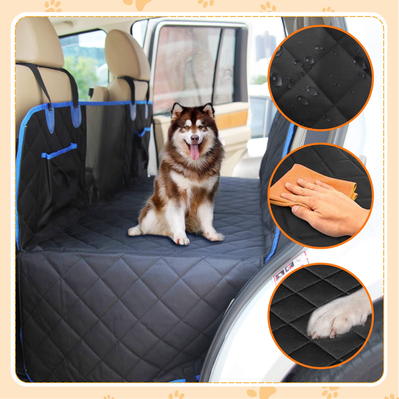 H HOH-Tech Back Seat Extender for Dogs,Hard Bottom Dog Car Seat Cover for Back Seat Bed,Anti-Scratch Dog Hammock for Car Travel,Backseat Portable Car Camping Pad for SUV Truck (Blue)