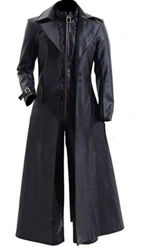 UGFashions Men's Protagonist Albert Wesker Evil Cosplay Costume Gaming Black Leather Trench Coat, Black - Resident Game Coat