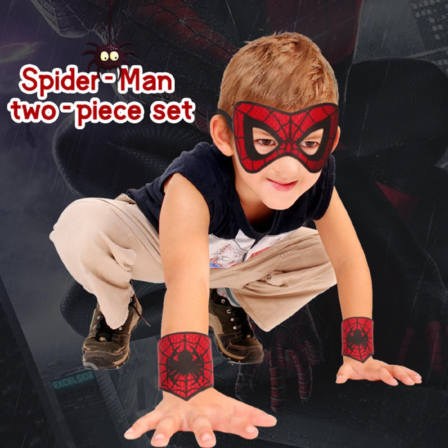 LSHDXD Spider Mask and Wristbands for Kids Boys,Halloween Superheros Masks Masquerades With Spider Wrist Band Party Mardi Gras Mask for Halloween Costume Party Cosplay