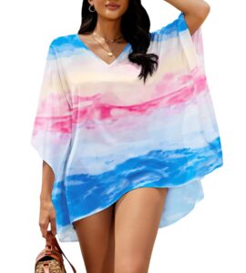 ekouaer tie-dye women's swimsuit cover ups shirt v-neck bathing suit coverups dress bikini beachwear