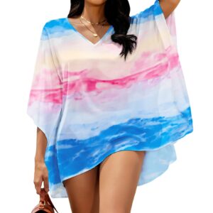 Ekouaer Tie-dye Women's Swimsuit Cover Ups Shirt V-Neck Bathing Suit Coverups Dress Bikini Beachwear