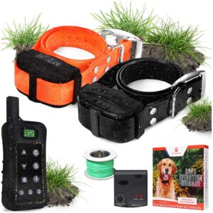 wireless dog fence system - dog fence electric shock collar training with remote - pet containment system with fence wire underground perimeter - 2 bark collar included