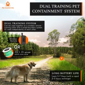 Wireless Dog Fence System - Dog Fence Electric Shock Collar Training with Remote - Pet Containment System with Fence Wire Underground Perimeter - 2 Bark Collar Included