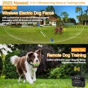 FULUPET Electric Fence for Dogs, 2-in-1 Wireless Dog Fence, Wireless Pet Containment System with Rechargeable Waterproof Training Collar, Electric Dog Collar Fence Wireless for Dogs