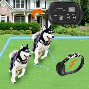 covono electric dog fence (for 2 dogs), wired pet containment system (aboveground/underground, 650 ft wire, ip66 waterproof/rechargeable collar, shock/tone correction, 2 dogs system)