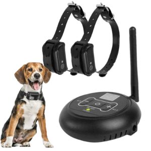 hexieden wireless dog electric fence pet safe boundary containment system,with rechargeable waterproof shock bark stopper training collar,adjustable signal range,for small medium large dog,for2dogs