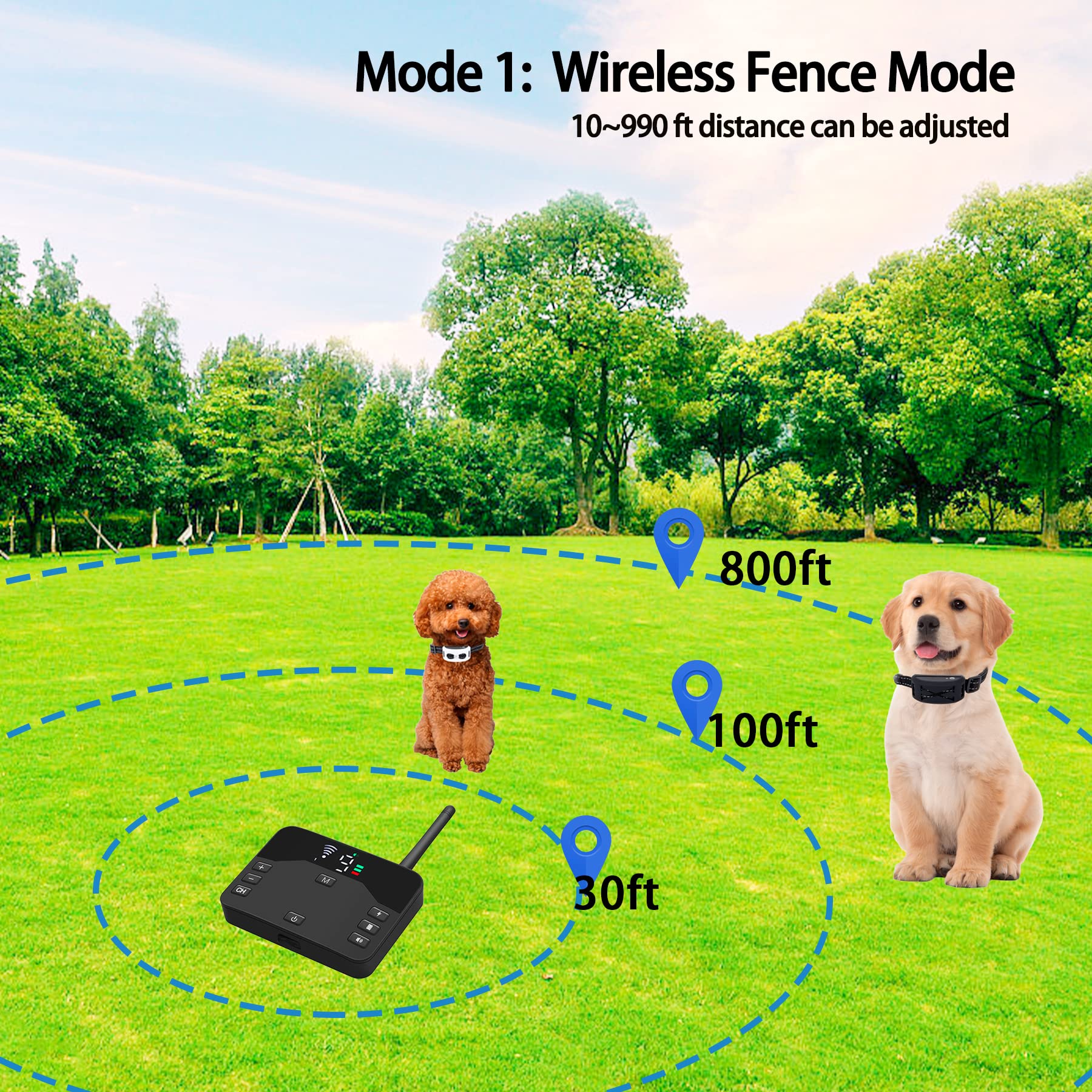 only warm Wireless Dog Fence Pet Containment System 2 in 1,Dog Trainging Collar for Dogs Over 6lb, Waterproof Adjustment Reflective Receiver 800 Feet/300 Meter Freedom Fence (Black)