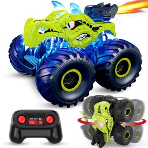 scharkspark dinosaur remote control car, 2.4ghz monster trucks for boys girls with light, sound & spray, dinosaur toys gift for kids 3 4 5 6 7 8, all terrain rc cars for toddlers with 2 batteries