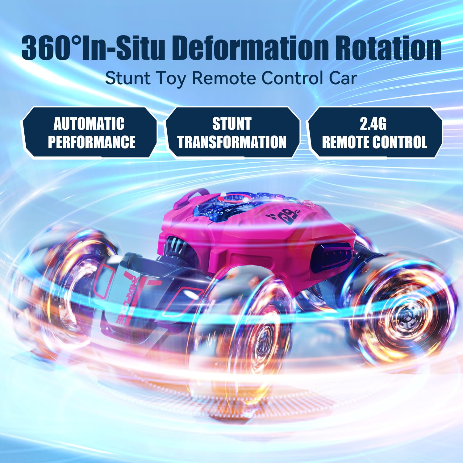 RC Stunt Car,2.4GHz 4WD Remote Control Gesture Sensing Toy Cars,Double Sided Driving,360 °Rotation,Off Road Vehicle,Hand Controlled RC Car with Lights&Music, Birthday Gifts for Boys&Girls(Pink)