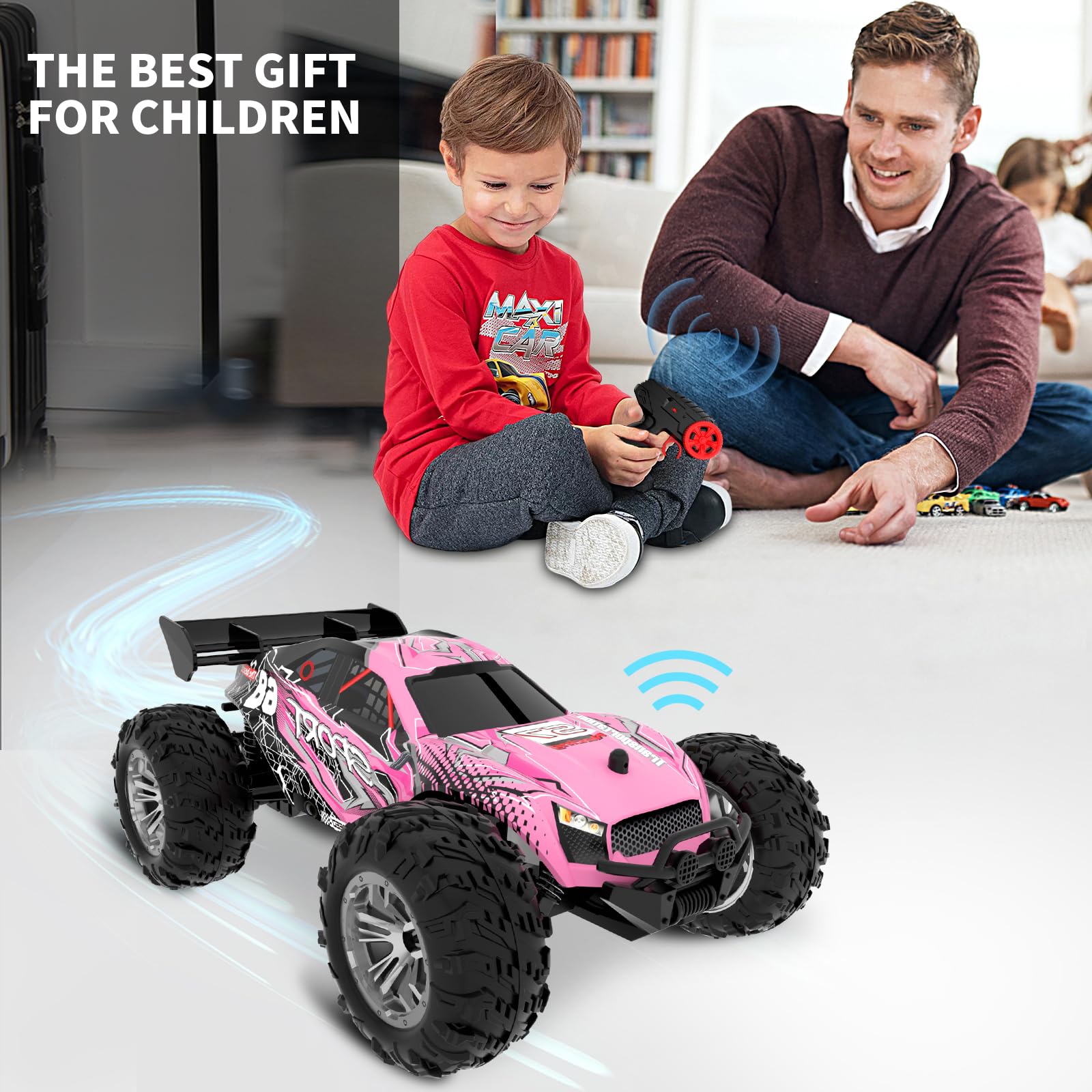 TURCGUO Remote Control Car for Girl Toddler Toy,1:18 2WD Pink All Terrain Fast Electric Race Boy Gift Off Road 20km/h 2.4GHz Radio RC Monster Truck Boy with 2 Rechargeable Batteries