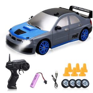 yuan plan remote control car, 1/24 2.4ghz 4wd rc drift car high speed rc cars with cool lights, rechargeable battery and extra tires birthday gifts for kids (grey)