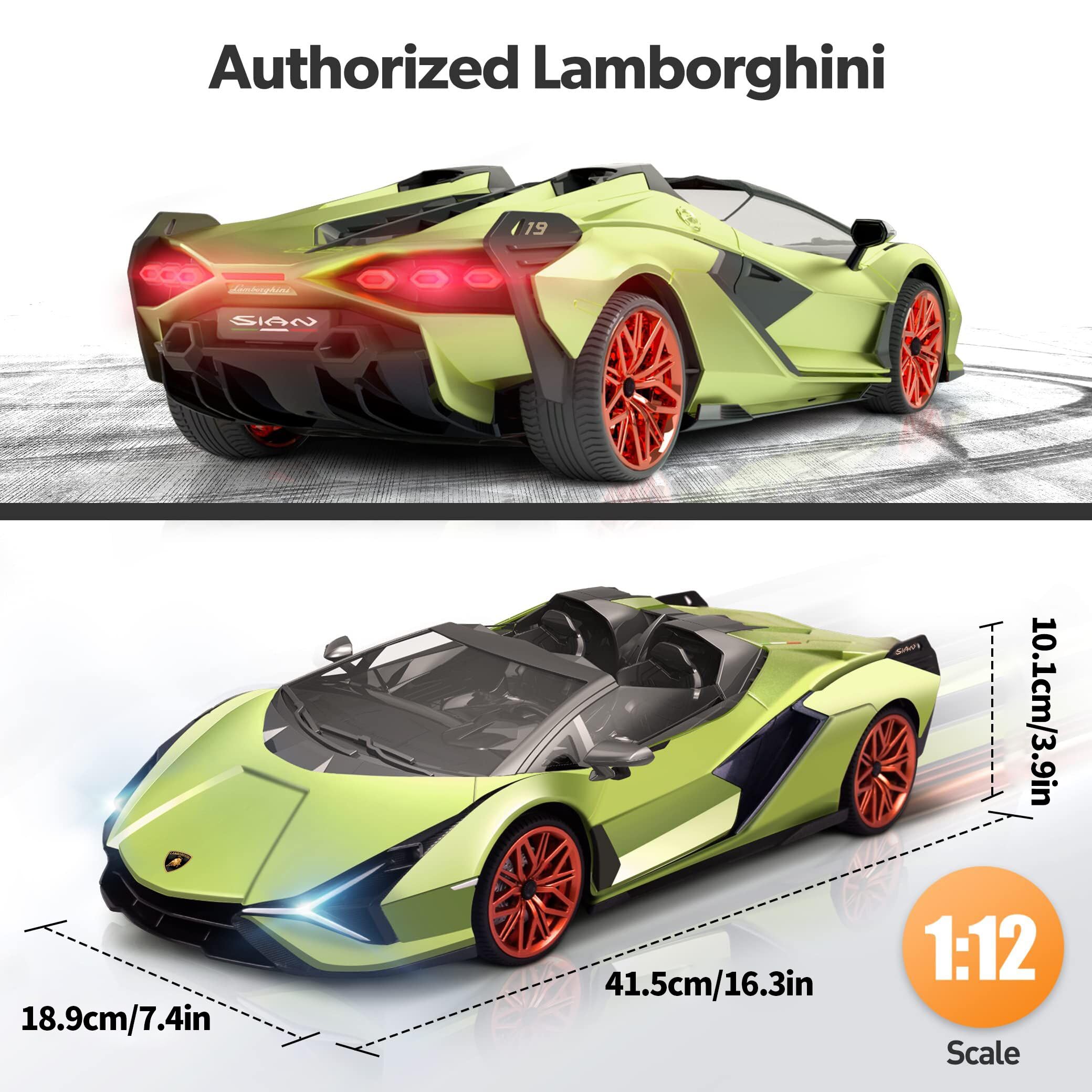 MIEBELY Lamborghini Remote Control Car, 1:12 Scale Lambo Rc Cars 7.4V 900mAh Officially Licensed 12Km/h Fast Toy Car with Led Light 2.4Ghz Model Car for Adults Boys Girls Birthday Ideas Gift - Green