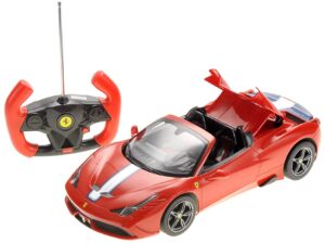 powertrc 1:14 remote conrol ferrari 458 speciale with functional convertible top | rc electric hobby racing car for boys, girls & adults (red)