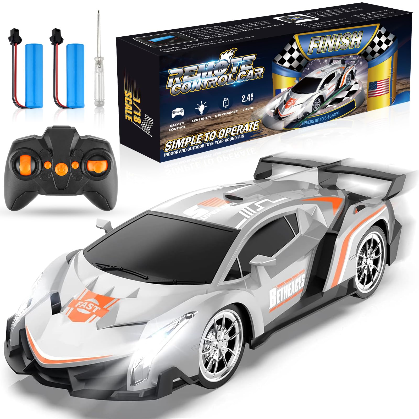 Growsland Remote Control Car RC Cars Xmas Gifts Toys for Kids 1/18 Electric Sport Racing Hobby Rc Crawler Toy Car Model Vehicle for Boys Girls Included Rechargable Batteries