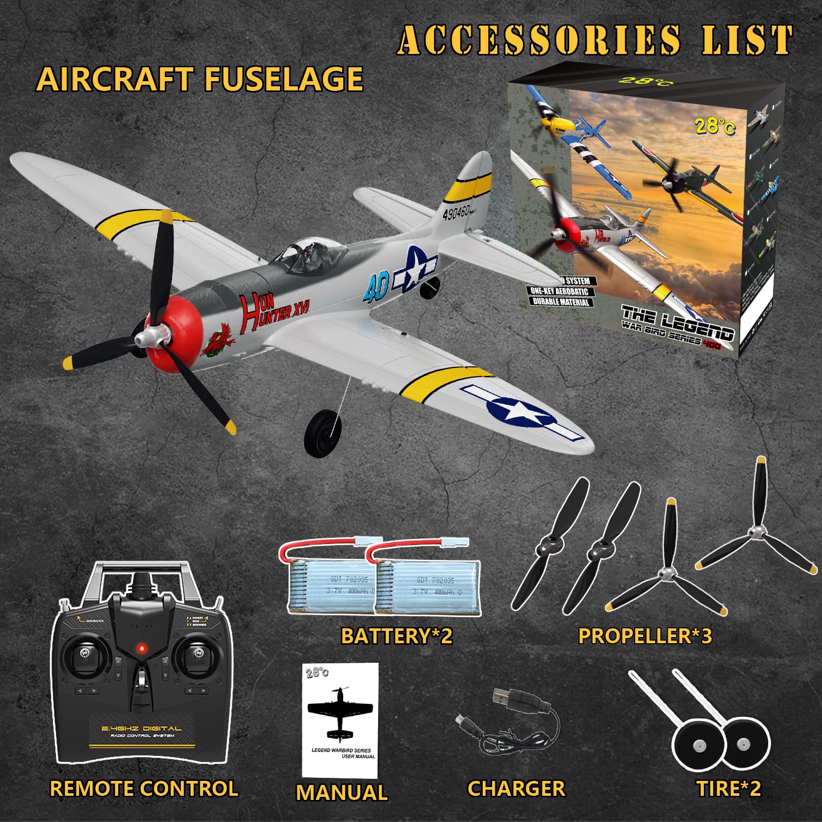 28°C Remote Control Airplanes, 4-CH RC Plane Ready to Fly P47 Radio Controlled Aircraft for Beginners with Xpilot Stabilization System, One Key Aerobatic Airplane(76116 RTF)