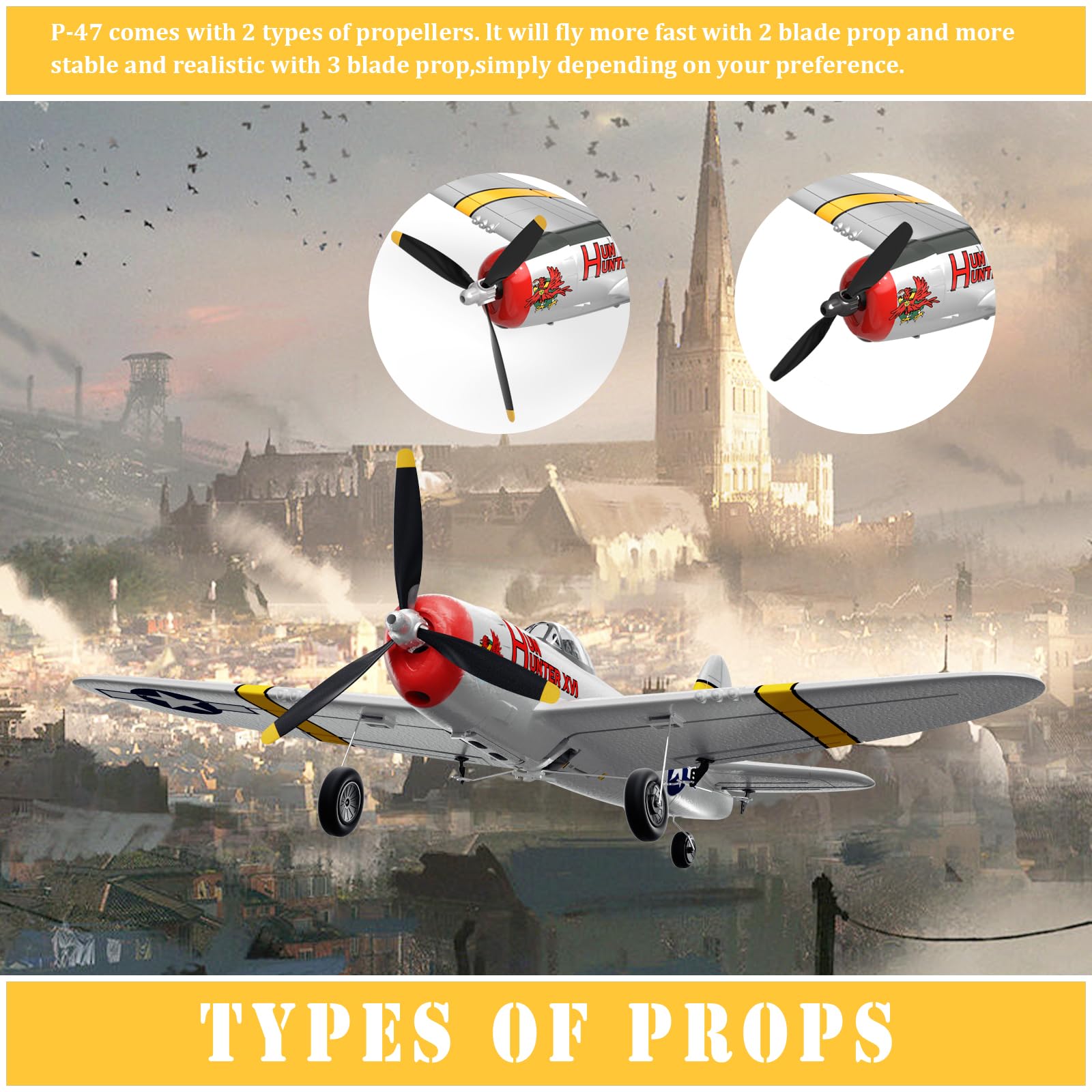 28°C Remote Control Airplanes, 4-CH RC Plane Ready to Fly P47 Radio Controlled Aircraft for Beginners with Xpilot Stabilization System, One Key Aerobatic Airplane(76116 RTF)