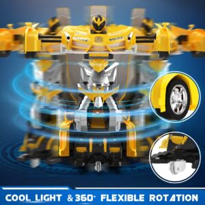 FDJ Remote Control Car - 2 in 1 Transform Car Robot, One Button Deformation to Robot with Flashing Lights, 1:18 Scale Transforming Car, 360 Degree Rotating Drifting Toys for 5+ Year Old Boys