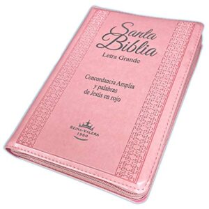 Biblia para Mujer con Cierre Letra Grande 12 puntos Concordancia Amplia Reina Valera 1960 rosada con indice