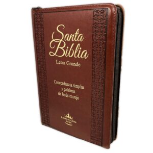 biblia letra grande tamaño manual con cierre imitacion piel marron con concordancia e index reina valera 1960