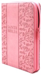 santa biblia reina valera 1960 letra grande tamano manual con cierre indice color rosado floral/ spanish holy bible rvr 1960. handy size, large print, zipper, pink