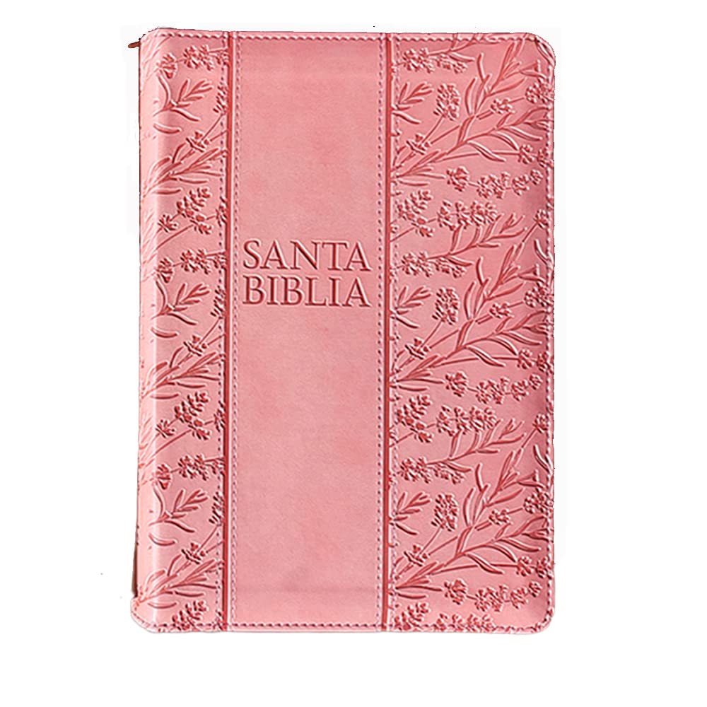 Santa Biblia Reina Valera 1960 Letra Grande tamano manual con Cierre Indice color Rosado Floral/ Spanish Holy Bible RVR 1960. Handy Size, Large Print, Zipper, Pink