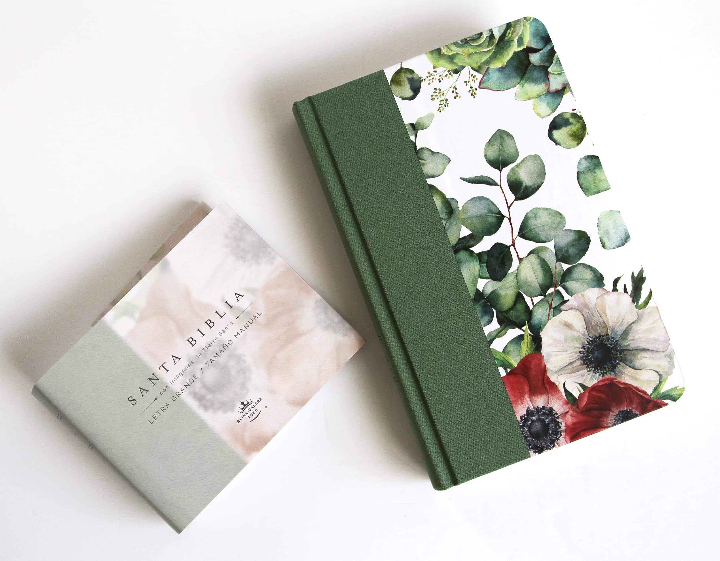 Biblia RVR 1960 letra grande Tapa dura y tela verde con flores tamaño manual / B ible RVR 1960 Handy Size Large Print Hardcover Cloth with Green Floral