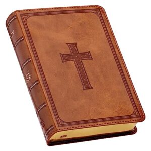 kjv holy bible, large print compact, saddle tan faux leather w/ribbon marker, red letter, king james version