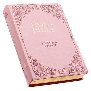 kjv holy bible, giant print full-size faux leather red letter edition - thumb index & ribbon marker, king james version, pink