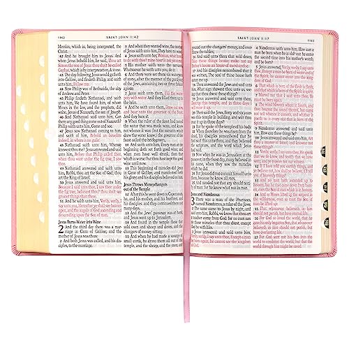 KJV Holy Bible, Giant Print Full-size Faux Leather Red Letter Edition - Thumb Index & Ribbon Marker, King James Version, Pink