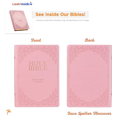 KJV Holy Bible, Giant Print Full-size Faux Leather Red Letter Edition - Thumb Index & Ribbon Marker, King James Version, Pink