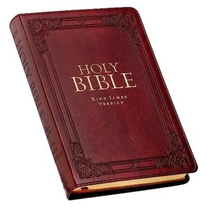 kjv holy bible, standard size faux leather red letter edition thumb index & ribbon marker, king james version, saddle tan