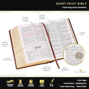 KJV Holy Bible, Giant Print Standard Size Faux Leather Red Letter Edition - Ribbon Marker, King James Version, Blue Two-tone