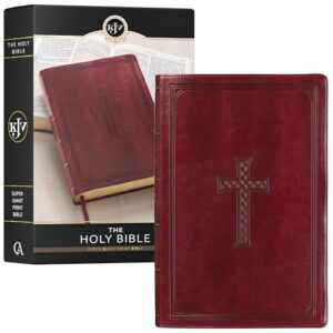 kjv holy bible, super giant print faux leather red letter edition - thumb index & ribbon marker, king james version, burgundy