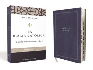 biblia católica, tapa dura, azul, tamaño personal con uñero (spanish edition)