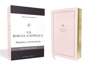 biblia católica, regalos y ceremonias, color rosa, cuero reciclado (biblia de america) (spanish edition)