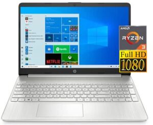 2021 hp notebook 15 laptop, 15.6'' full hd 1080p display, amd ryzen 3-3250u up to 3.5ghz (beats i3-7100u), 8gb ddr4 memory, 256gb ssd, webcam, type-c, hdmi, bt, wifi, windows 10 s, accessory, silver